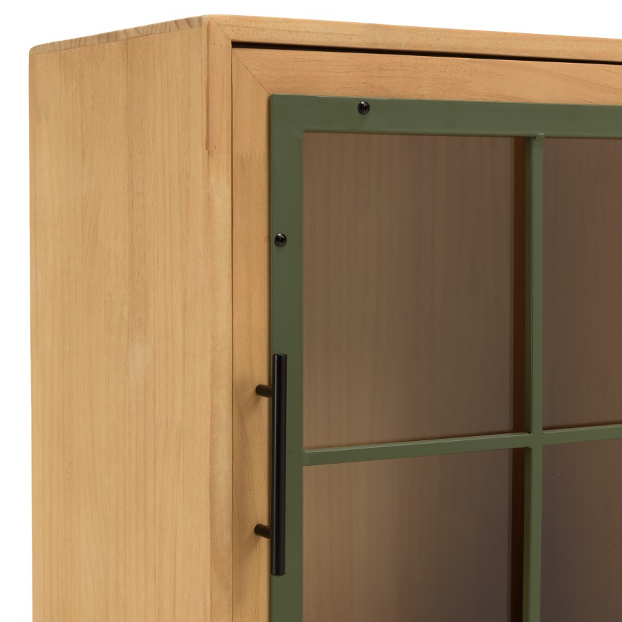 HABY - Buffet 1 porte vitrée encadrement vert pin et métal noir