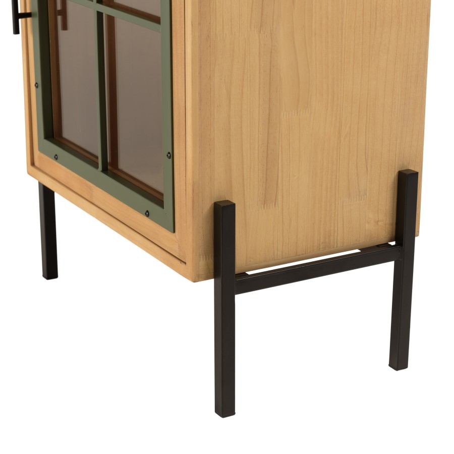 HABY - Buffet 1 porte vitrée encadrement vert pin et métal noir