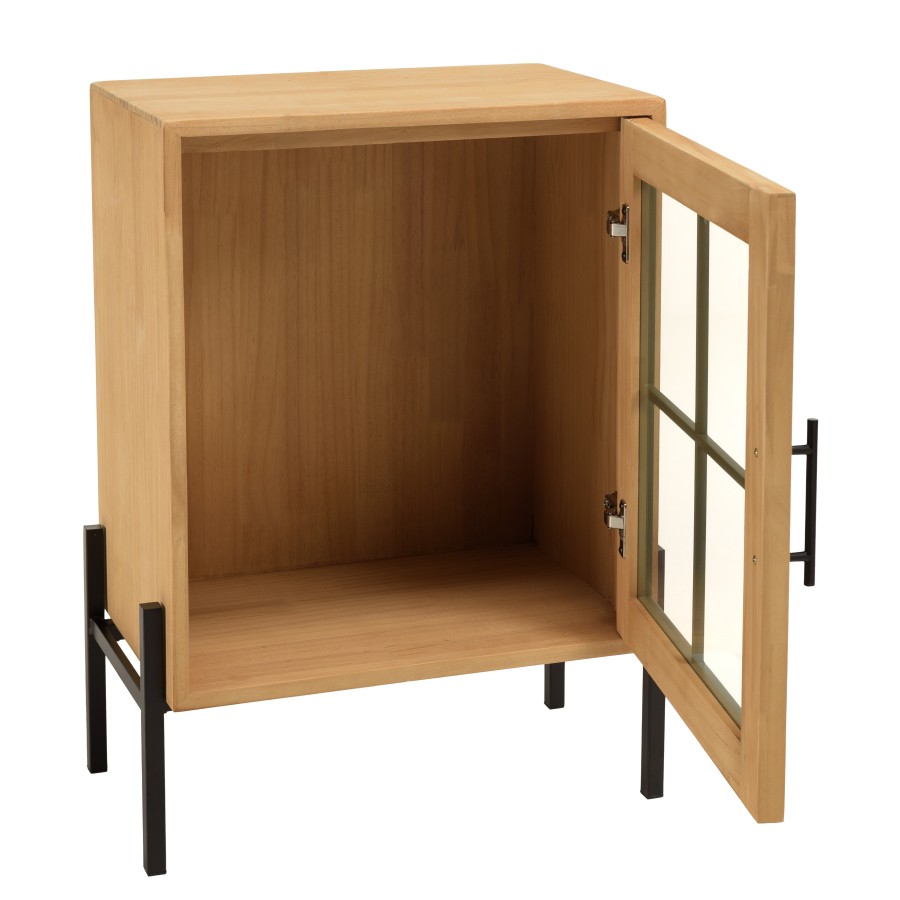 HABY - Buffet 1 porte vitrée encadrement vert pin et métal noir