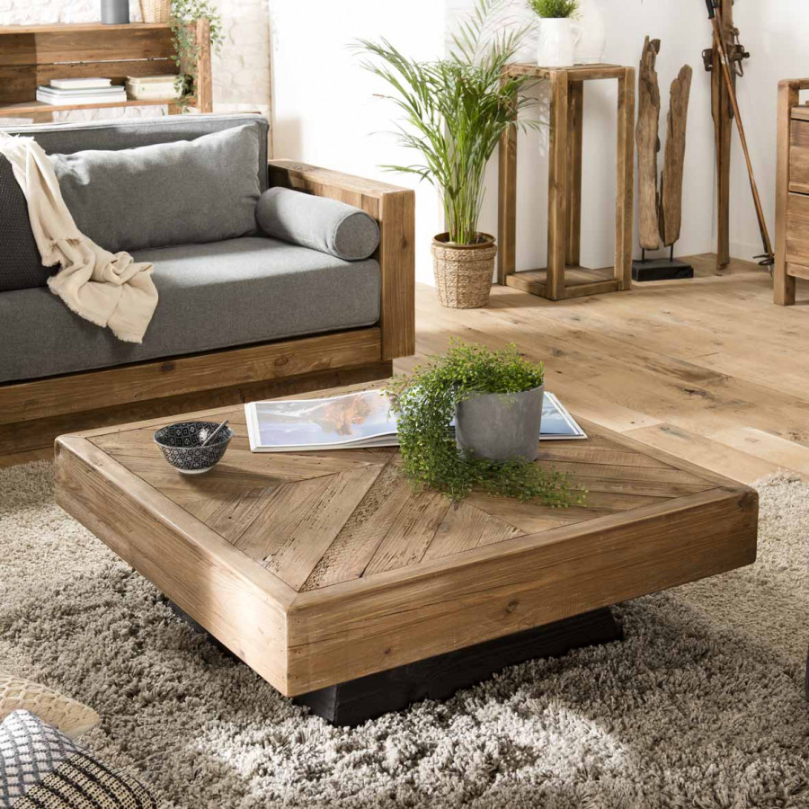 Andrian Table Basse Carrée Marron 99 5x99 5cm Bois Pin Recyclé